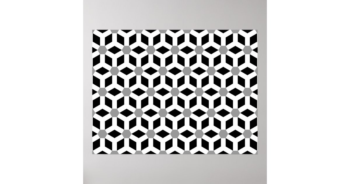 White on Black Tiled Hex Poster | Zazzle