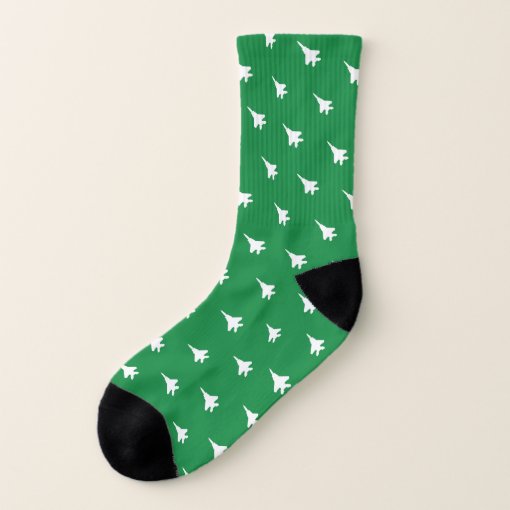 White on Green F-15 Fighter Jet Pattern Socks | Zazzle
