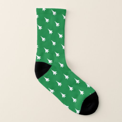 White on Green F-15 Fighter Jet Pattern Socks | Zazzle