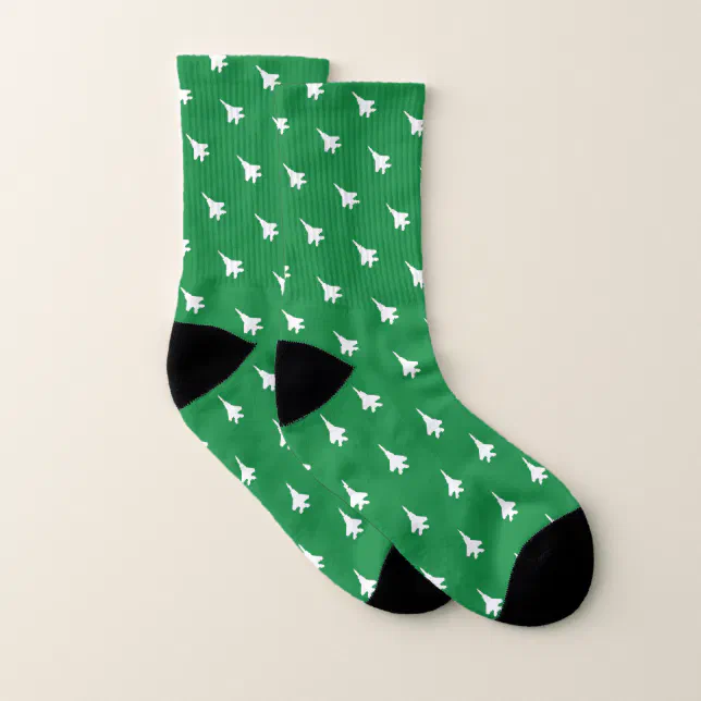 White on Green F-15 Fighter Jet Pattern Socks | Zazzle