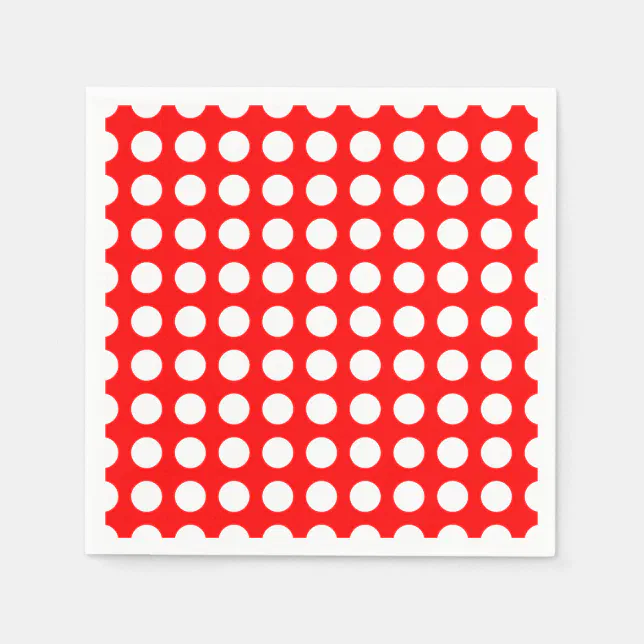 White on Red Large Horizontal Polka Dots Paper Napkins | Zazzle