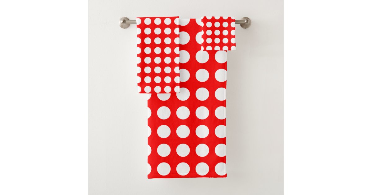 White on Red Large Size Horizontal Polka Dots Bath Towel Set | Zazzle