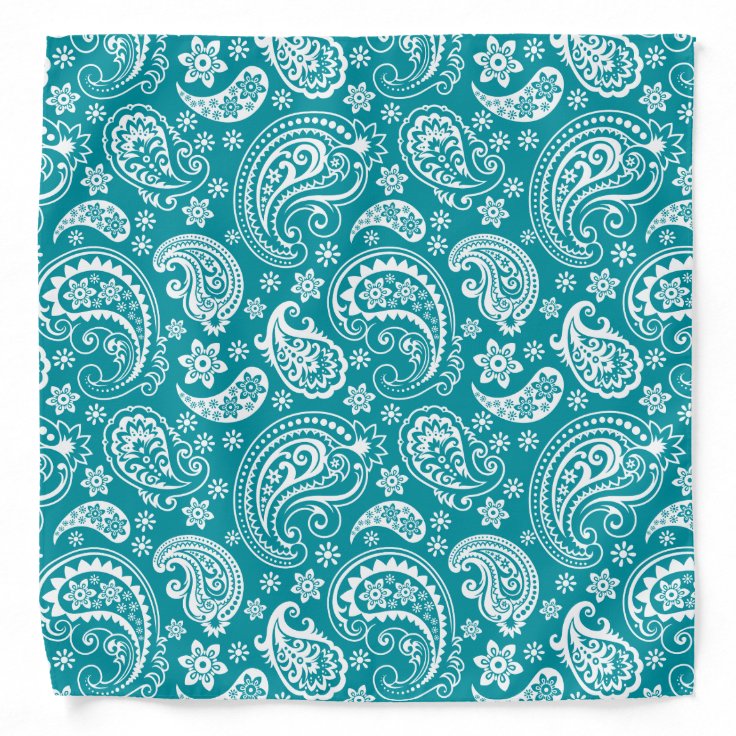 White on turquoise vintage paisley pattern bandana | Zazzle