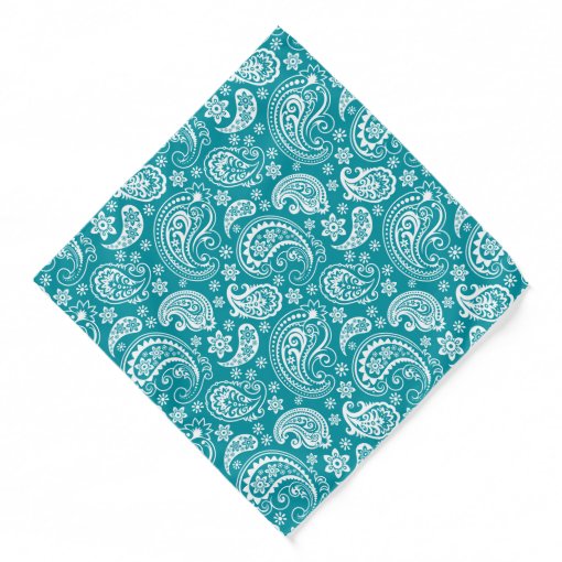White on turquoise vintage paisley pattern bandana | Zazzle