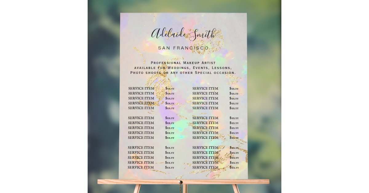 white opal price list acrylic sign | Zazzle