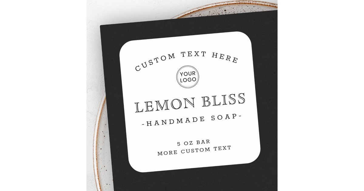White or custom color logo square product labels | Zazzle