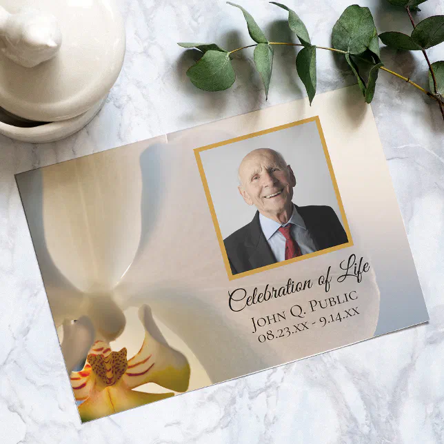White Orchid Flower Celebration of Life Invitation | Zazzle