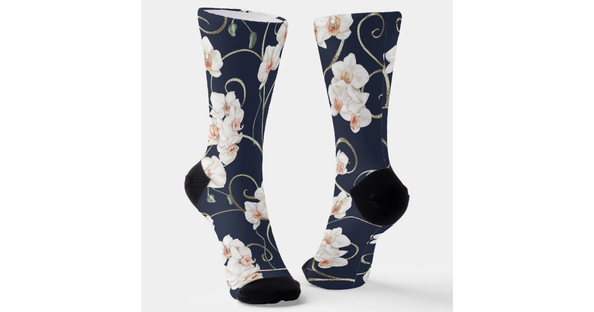White Orchid Pattern Socks | Zazzle