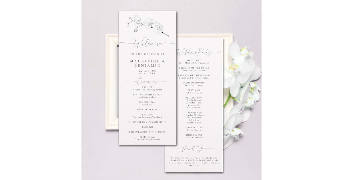 White Orchid Simple Elegant Formal Wedding Program | Zazzle