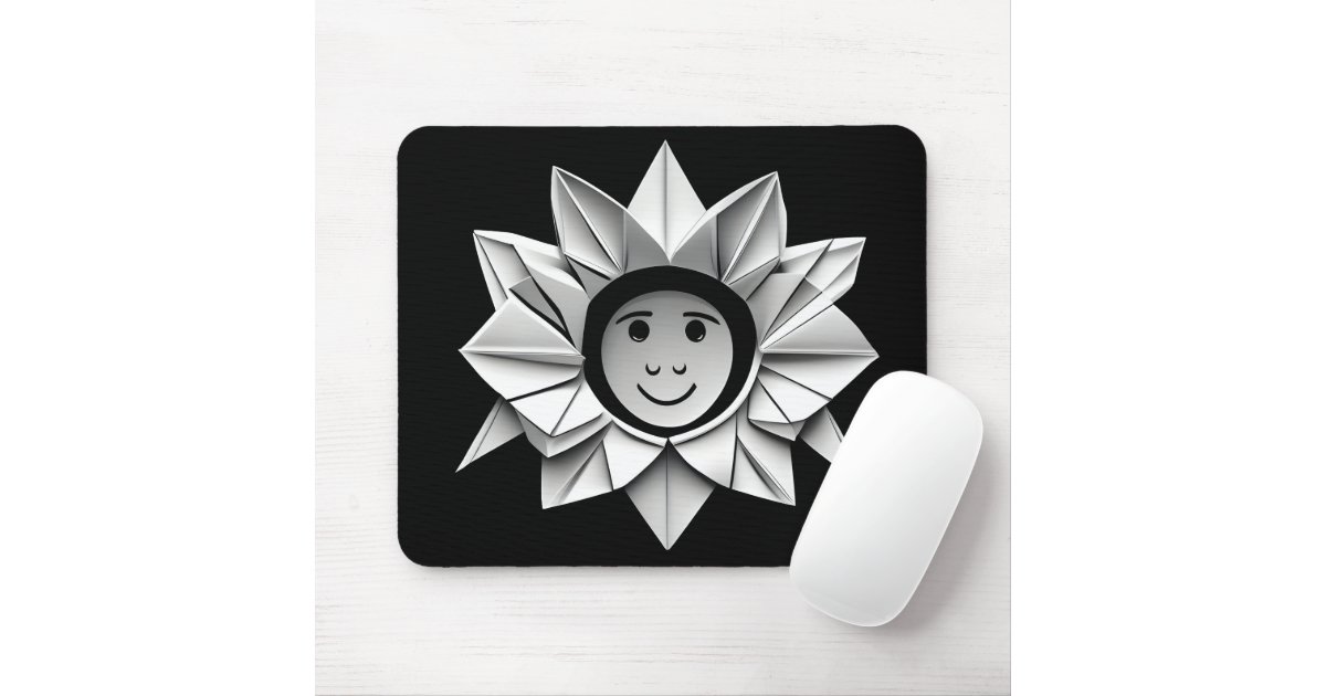 White Origami Star With Smile Mouse Pad | Zazzle