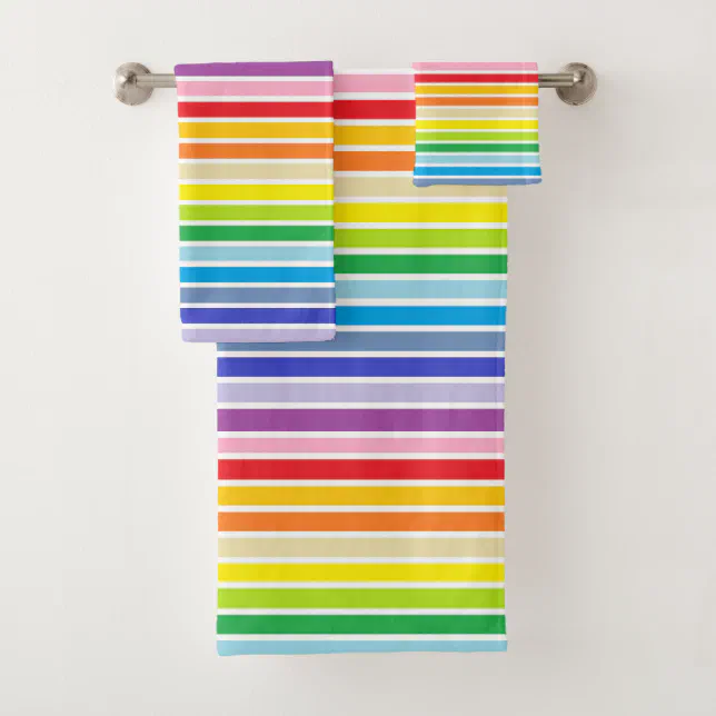 White Outlined Broader Spectrum Rainbow Stripes Bath Towel Set | Zazzle