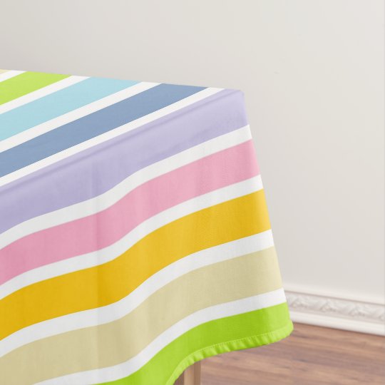 White Outlined Pastel Rainbow Stripes Tablecloth | Zazzle.com