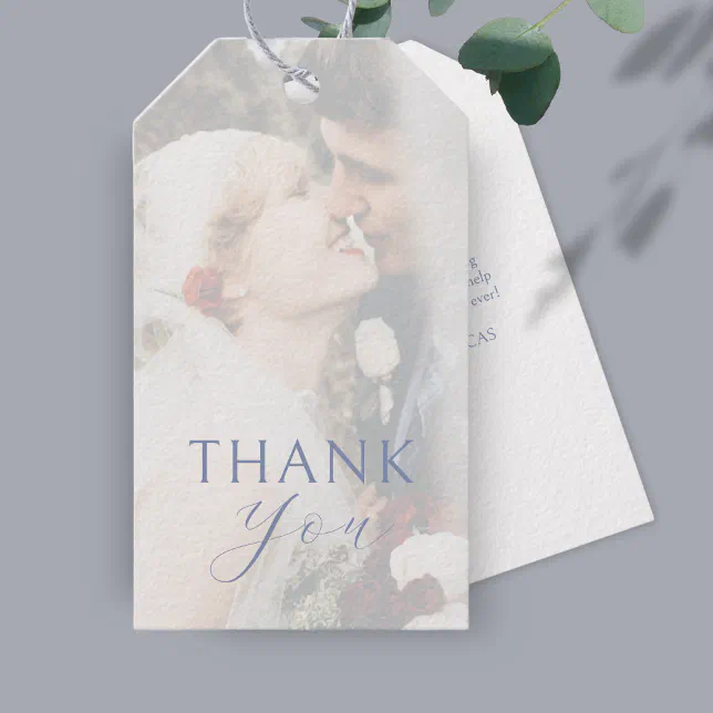White Overlay | Couple Photo Wedding Thank You Gift Tags | Zazzle
