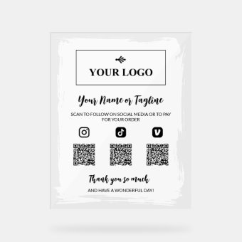 White Paint Your Logo Social Media Payment Acrylic Sign | Zazzle
