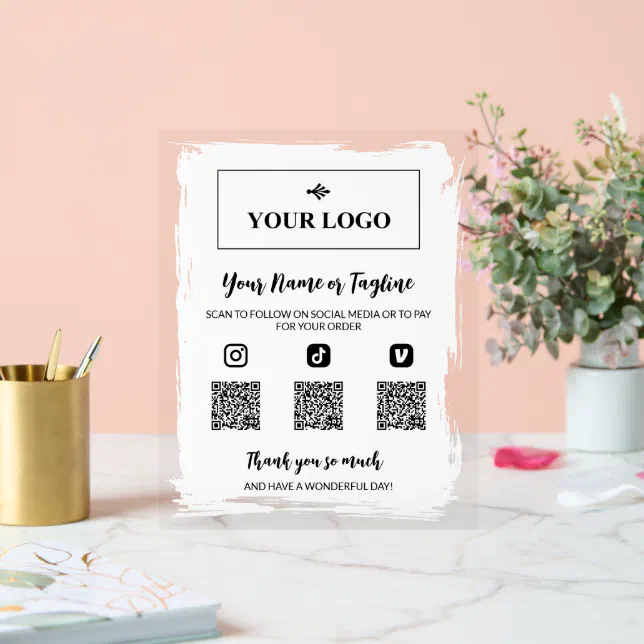 White Paint Your Logo Social Media Payment Acrylic Sign | Zazzle