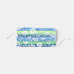 White Paisley Floral Turquoise Blue Green Stripes Adult Cloth Face Mask ...