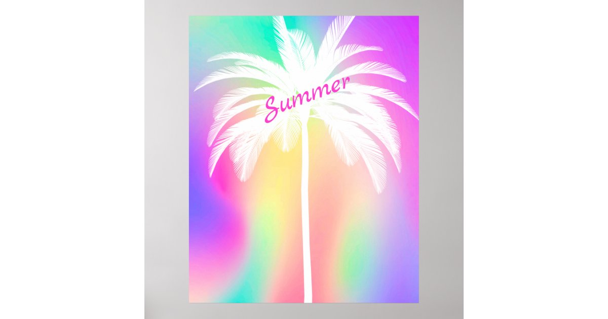 White Palm Tree Tropical Colorful Summer Poster | Zazzle