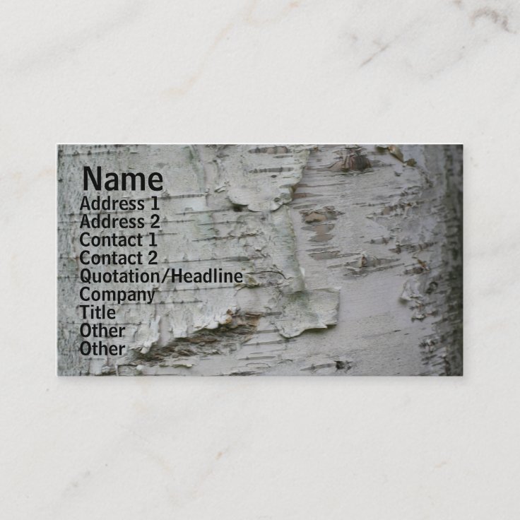 White Paper Birch Bark Nature Business Card | Zazzle