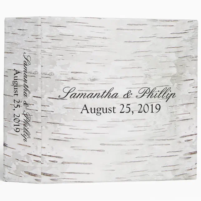 White Paper Birch Tree Bark Rustic Wood Wedding Binder | Zazzle