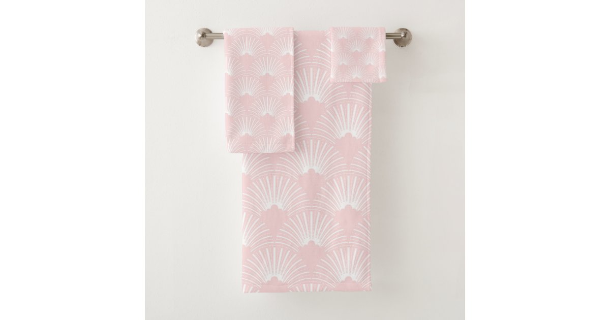 White & pastel pink art-deco pattern bath towel set | Zazzle