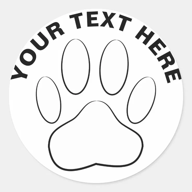 White Paw Print Custom Text Classic Round Sticker | Zazzle