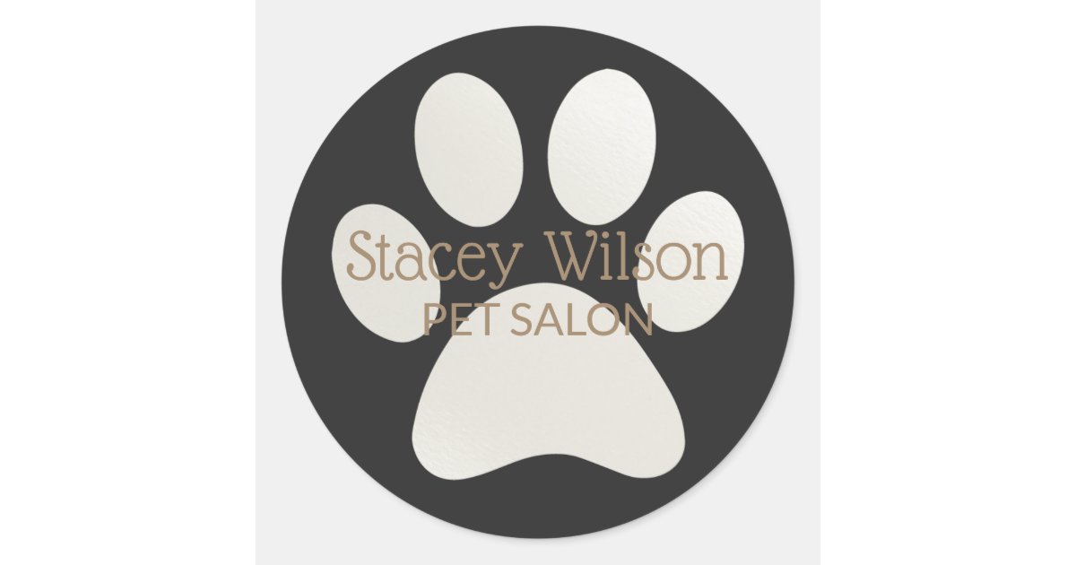 White Paw Print Logo On Charcoal Product Label | Zazzle