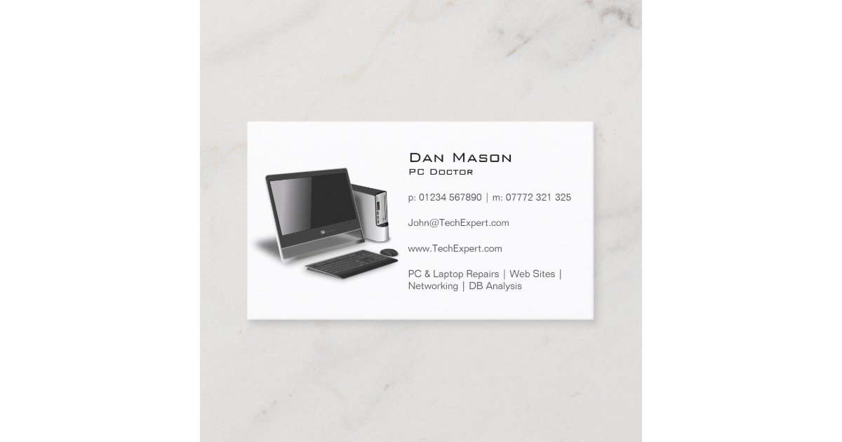 White PC Repair Guy Technology - Business Card | Zazzle