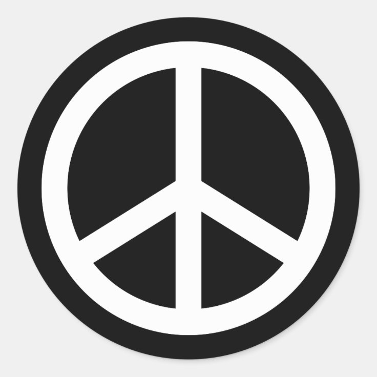 White Peace Sign Classic Round Sticker | Zazzle