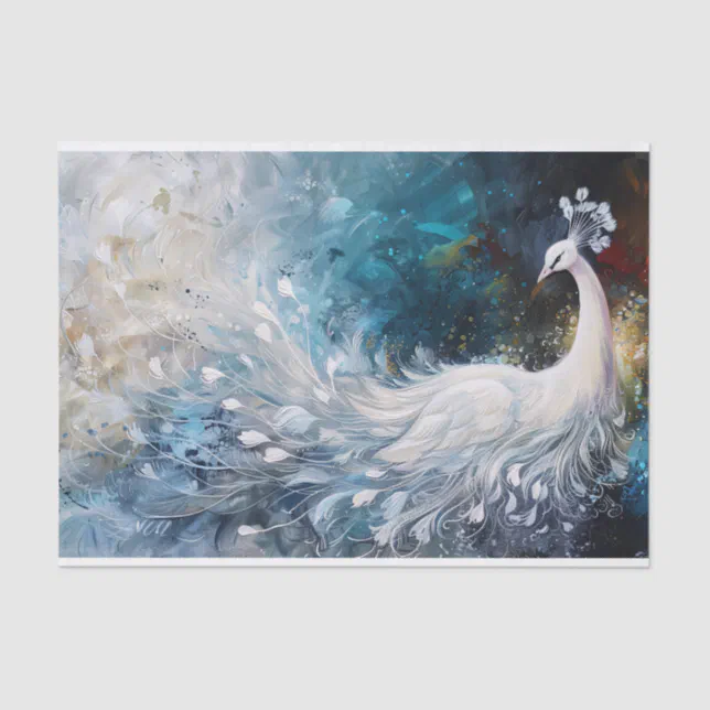 White Peacock Abstract Oil Painting Decoupage Tissue Paper | Zazzle