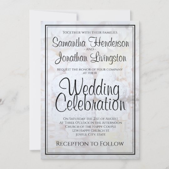 White Peony Flowers & Hearts Reflections Wedding Invitation | Zazzle.com
