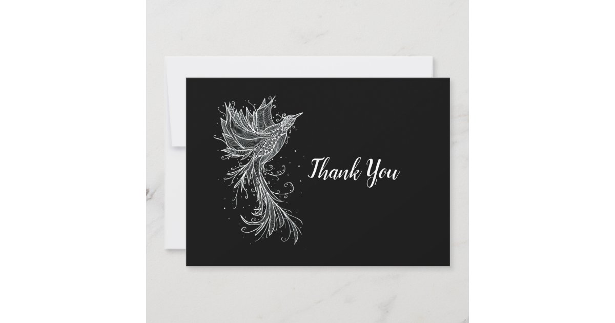 White Phoenix on Black Thank You Card | Zazzle