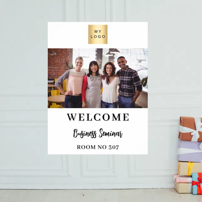 White photo business logo seminar welcome poster | Zazzle