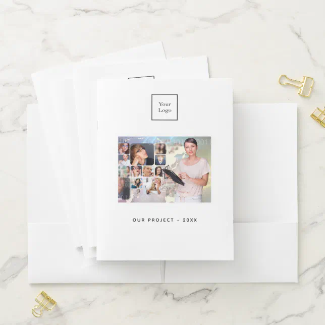 White photo QR code logo business Pocket Folder | Zazzle