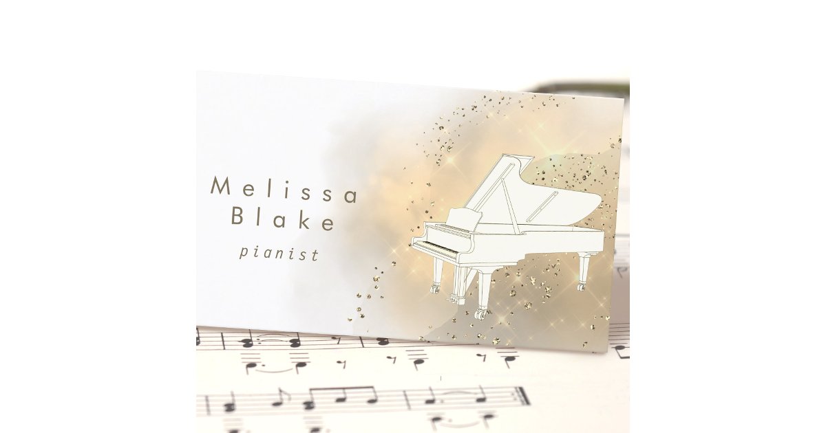 white piano golden dust business card | Zazzle