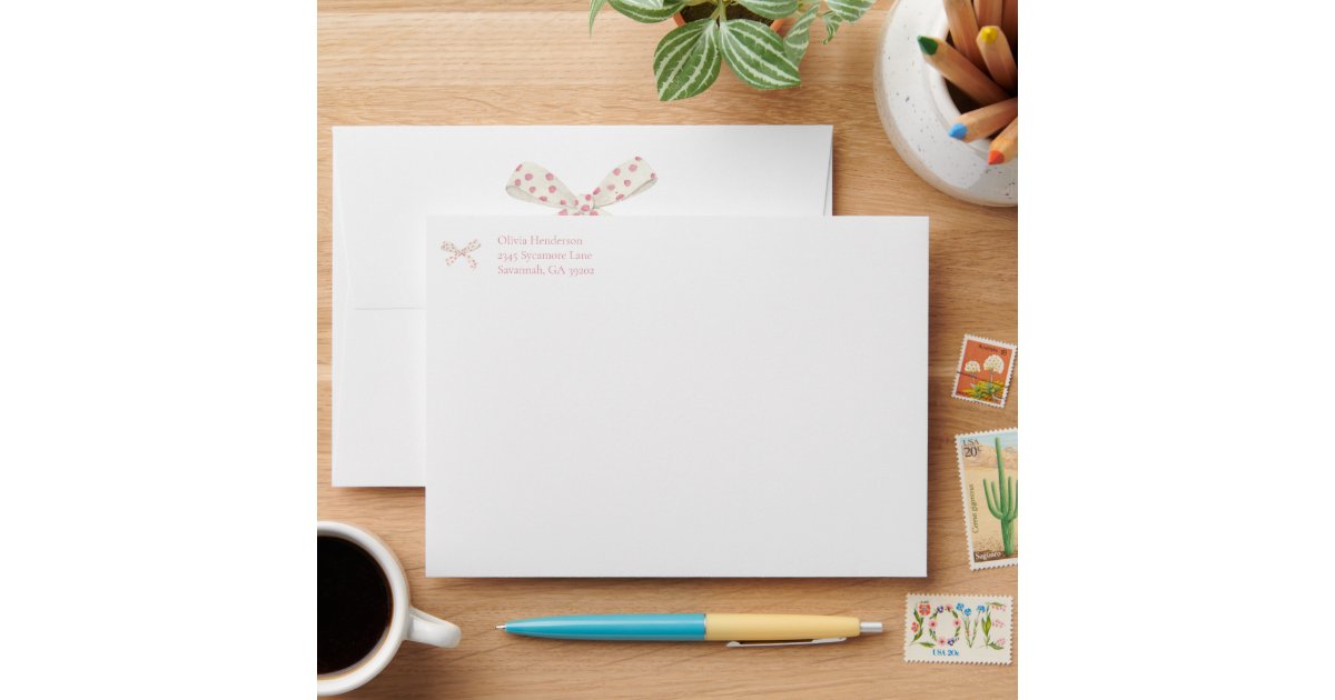 White & Pink Bow Coquette Envelope | Zazzle