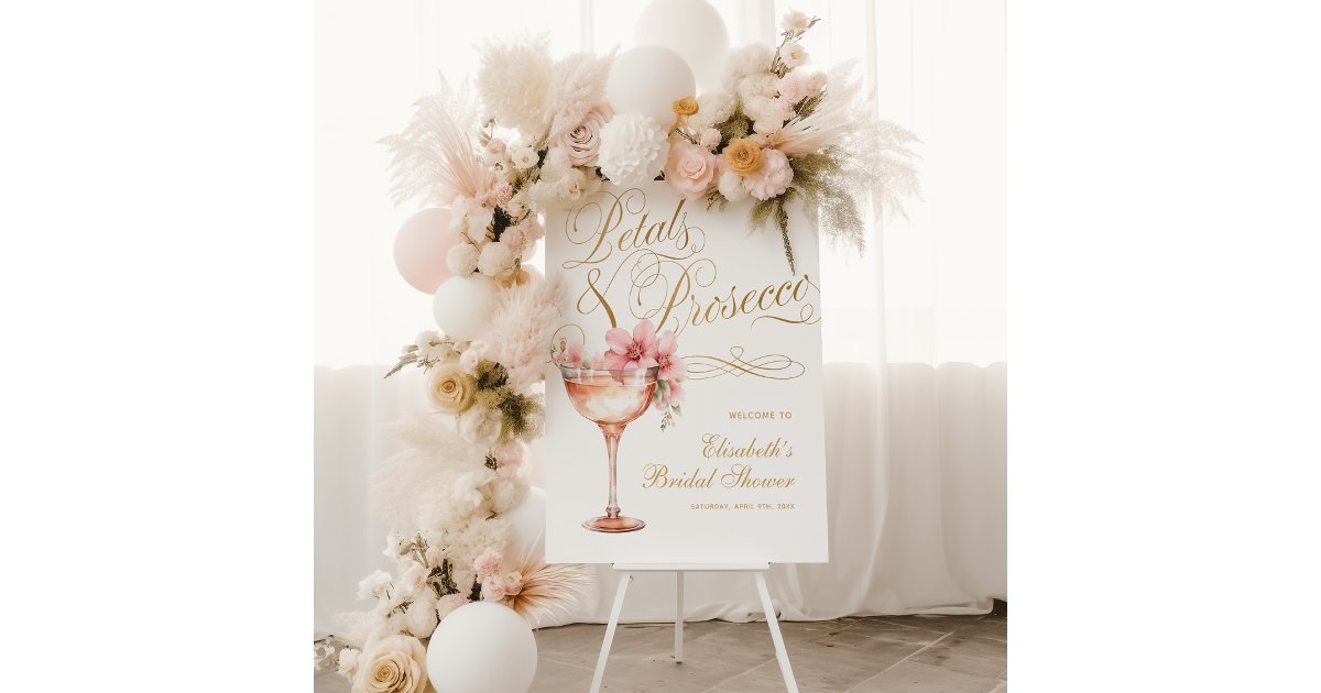 White Pink Floral Petals & Prosecco Bridal Shower Foam Board | Zazzle