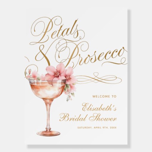 White Pink Floral Petals & Prosecco Bridal Shower Foam Board | Zazzle