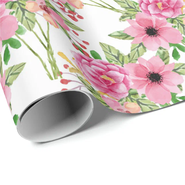 White | Pink Flowers Wrapping Paper | Zazzle