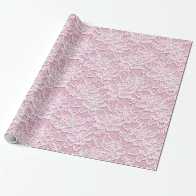 White & Pink Lace Texture Wrapping Paper | Zazzle