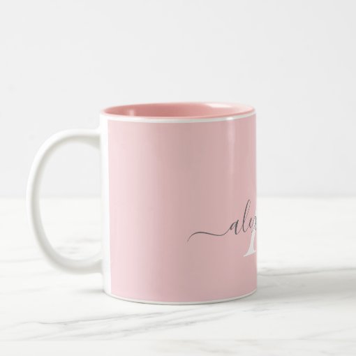 White Pink Name Initial Monogram Elegant Script Two-Tone Coffee Mug ...