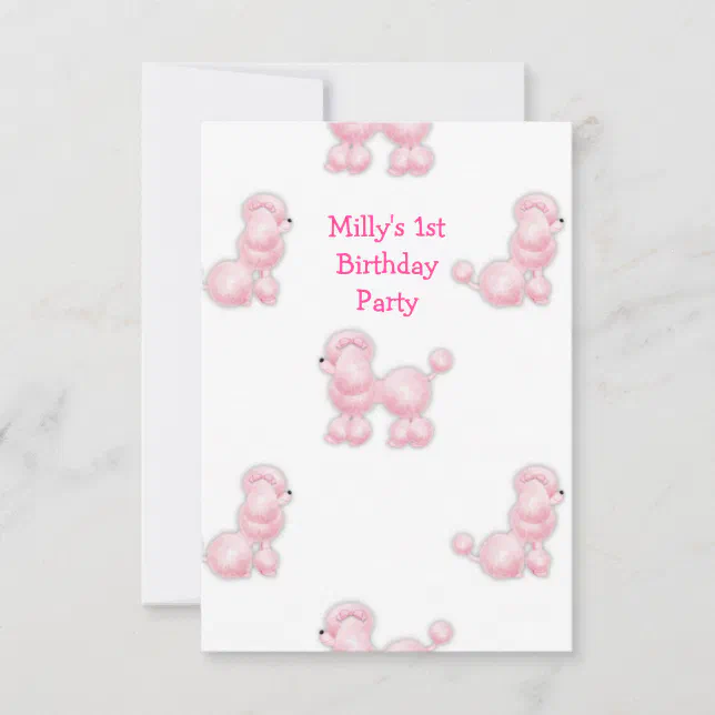 White Pink Poodle 1st Birthday Party Invitation | Zazzle