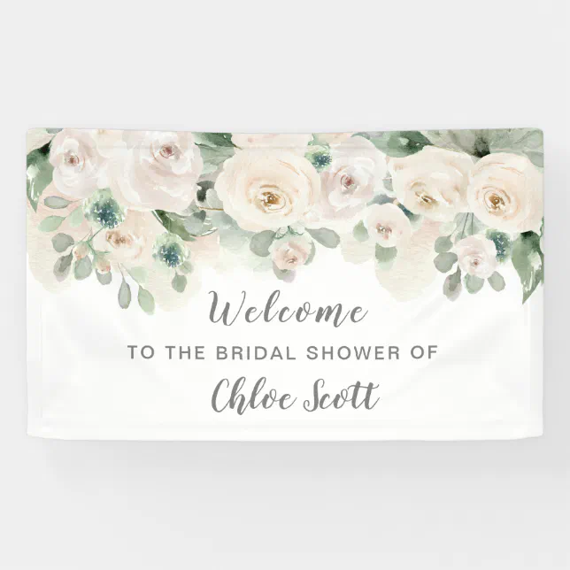 White Pink Rose Floral Bridal Shower Welcome Banner | Zazzle