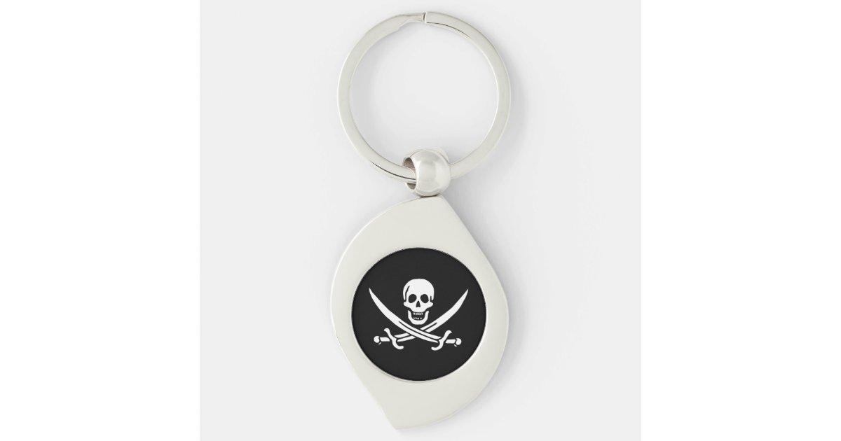 White, Pirate Flag Calico Jack, Skull & Cutlass Keychain | Zazzle