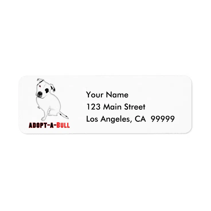 White Pitbull Puppy ADOPT-A-BULL Label | Zazzle