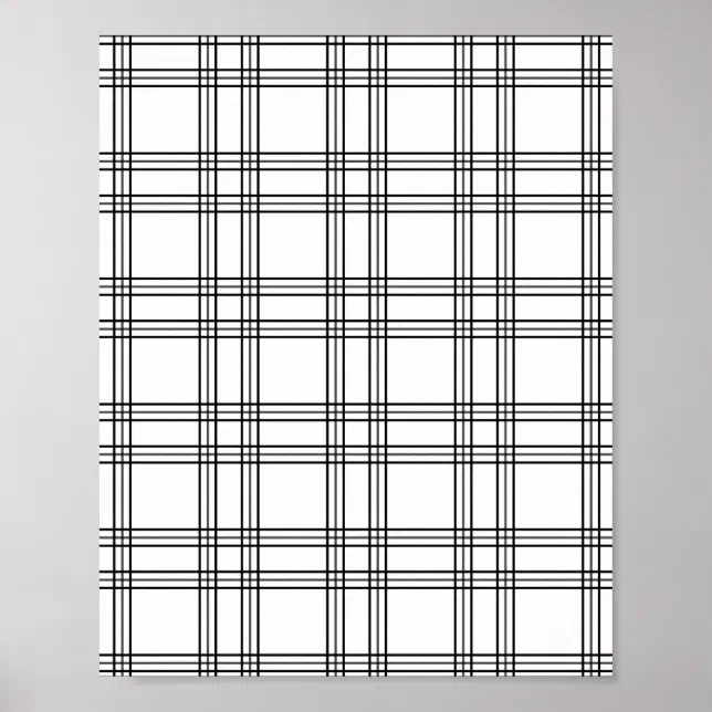 White Plaid Tartan With Black Lines Poster | Zazzle