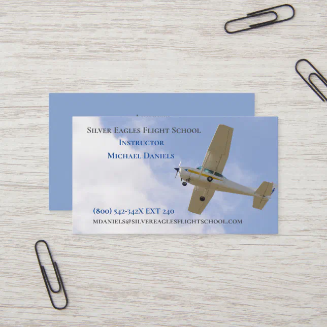 White Plane Flight School Instructor Pilot Business Card | Zazzle