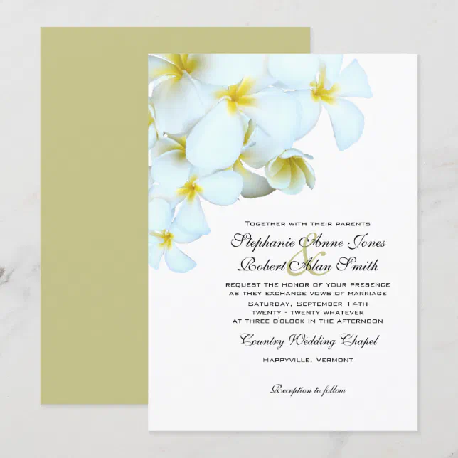 White Plumeria Beach Wedding Invitations | Zazzle
