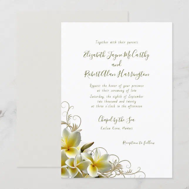 White Plumeria Custom Island Wedding Invitation | Zazzle