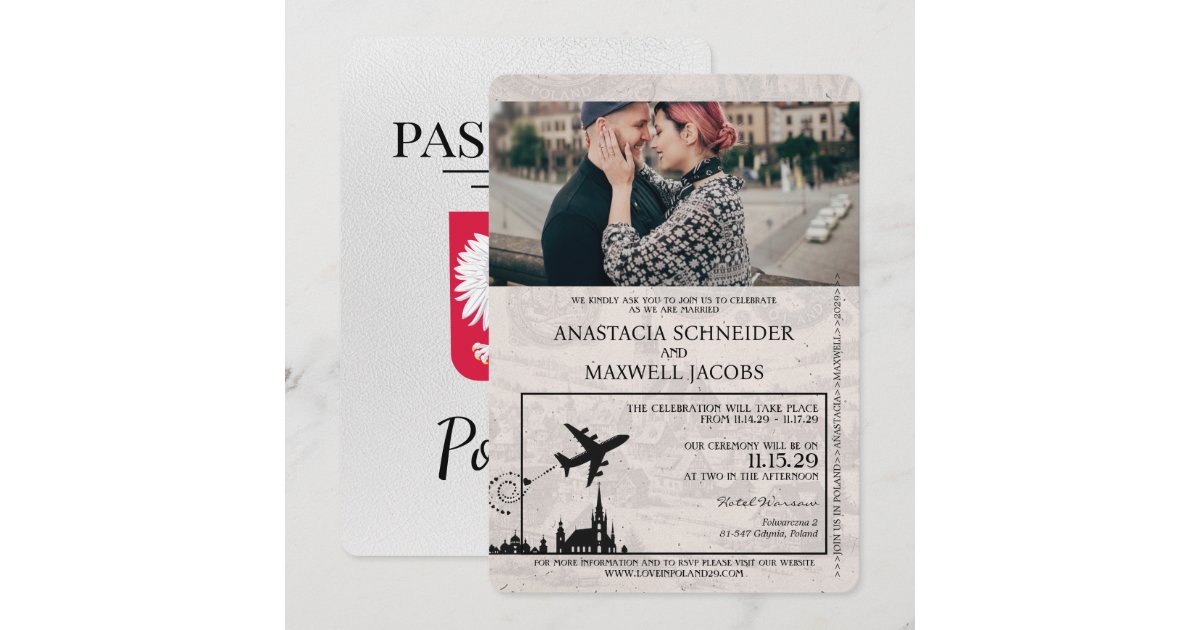 White Poland Passport Wedding Invitation | Zazzle