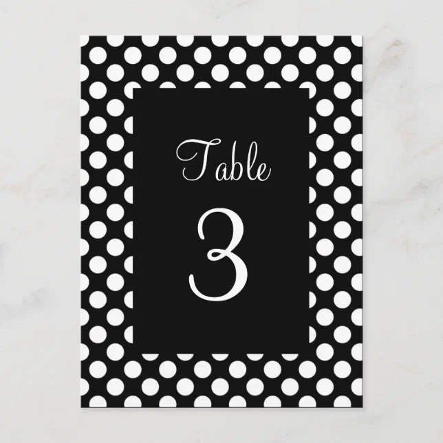 White Polka Dot Table Number Postcard | Zazzle